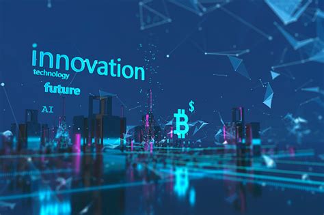 흐름에 미래 고층 빌딩 디지털 데이터의 흐름 미래의 도시입니다 3d 일러스트레이션 3d 렌더링 비트코인에 대한 스톡 사진 및