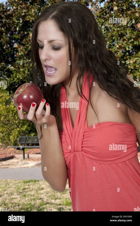 Woman Eating An Apple Stock Photo Alamy Woman Eating An Apple Stock Photo Alamy