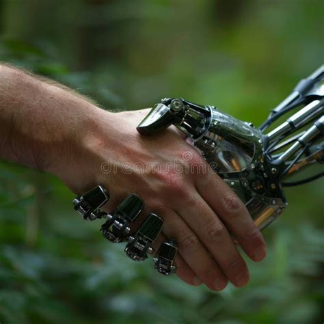 Human Technology Unity Expressed Through A Handshake Generative Ai Stock Illustration