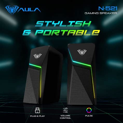 Aula Speaker Gaming Usb Wired 35mm For Pc Laptop Mobile Power Bass Rgb