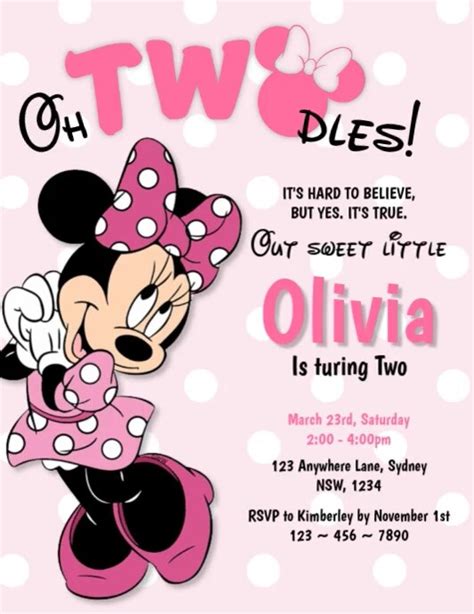 Oh Twodles Minnie Mouse Birthday Invitation Template Postermywall