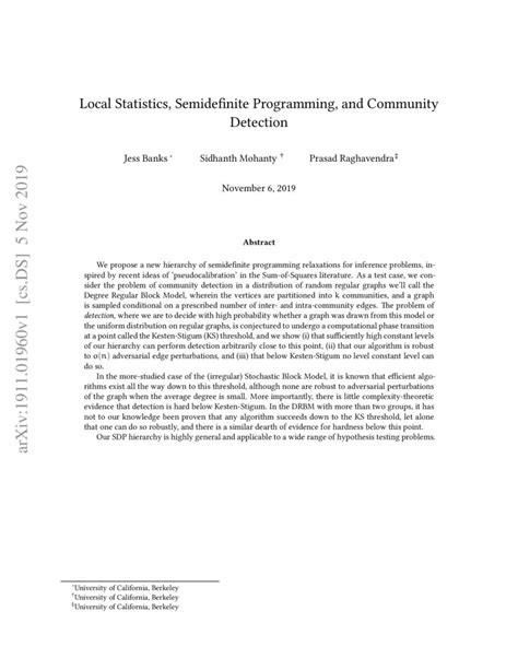 Local Statistics Semidefinite Programming And Community Detection Deepai
