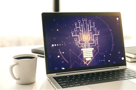 Premium Photo Creative Light Bulb Illustration With Microcircuit On Modern Computer Monitor