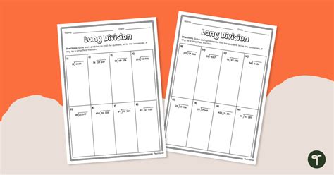 Set Up Long Division Worksheets Printable Papers
