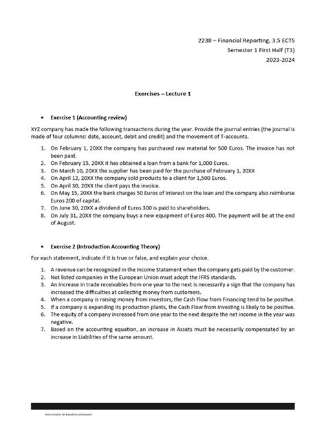 Exercises Lecture 1 Download Free Pdf Balance Sheet Economies