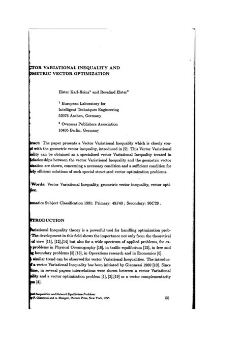 PDF Vector Variational Inequality And Geometric Vector Optimization