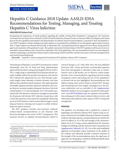 Hepatitis C Guidance 2018 Update Aasld Idsa Recommendations For Testing Managing And Treating