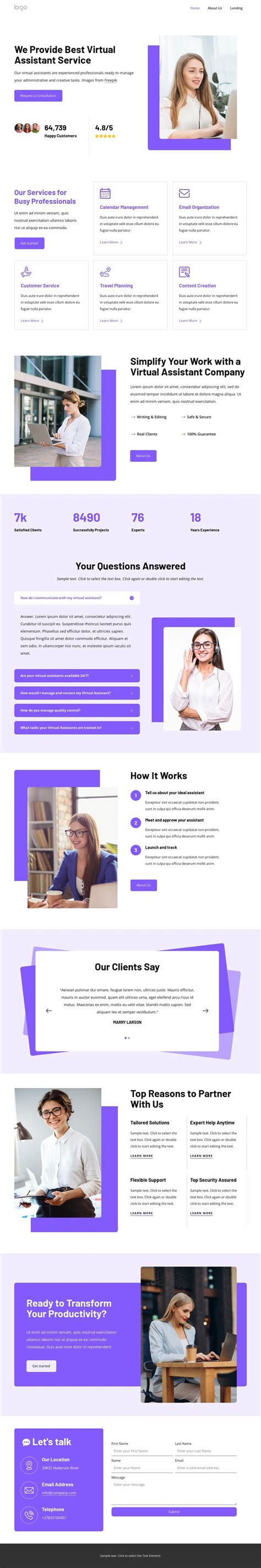 Virtual Assistant Company Website Mockup By Nicepage