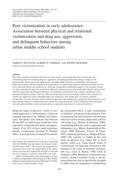 Pdf Peer Victimization In Early Adolescence Association Between