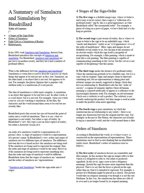 A Summary Of Simulacra And Simulation By Baudrillard Pdf