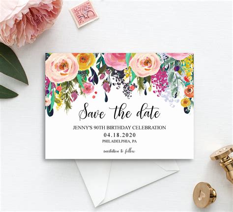Floral Save The Date Cards Birthday Or Wedding Announcement Etsy