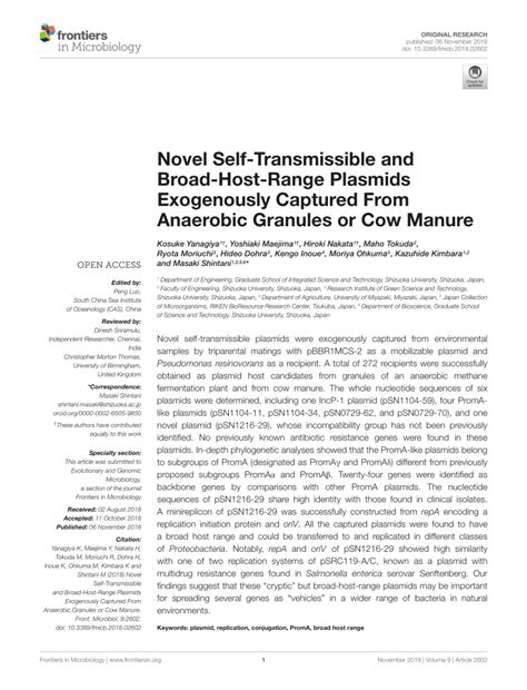 Pdf Novel Self Transmissible And Broad Host Range Plasmids