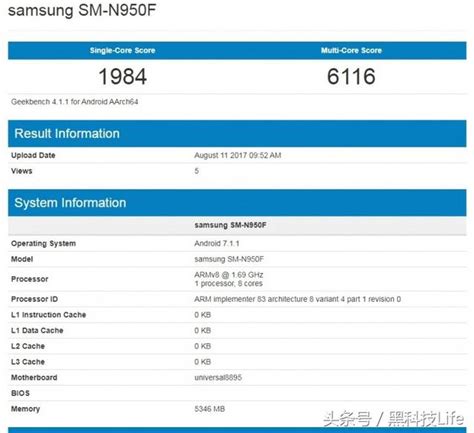 三星Note 8現身跑分網站Exynos8895 6G內存 每日頭條