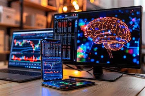 High Tech Workspace With Multiple Screens Displaying Brain Data Emphasizing Advanced Neural