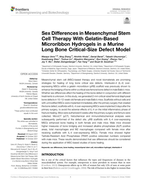Pdf Sex Differences In Mesenchymal Stem Cell Therapy With Gelatin