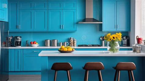 Turquoise Blue Kitchen Cabinets Stock Illustration Illustration Of