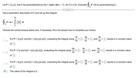 solved let f x y z and c be parameterized by r t