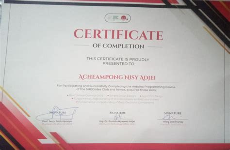 A Certificate Of Completion In An Arduino Programming Training