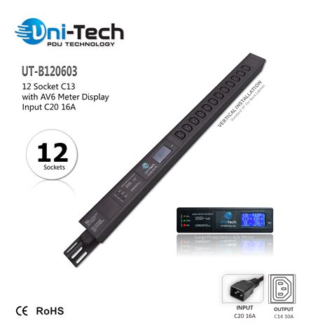 12 Sockets C13 With AV6 Meter Input IEC C20 16A Unitech PDU