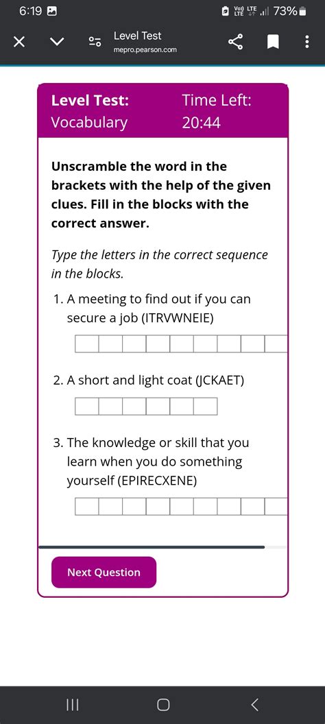 6 1973 응level Test Vocabularytime Lef