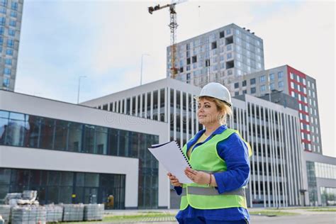 Confident Mature Female Engineer Developer Inspector At Construction