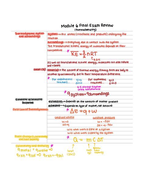 Module Flow Notes Module Final Exam Review Thermochemistry Thermodynamicsystem System The