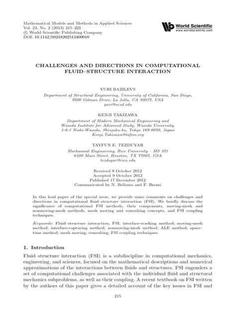 Challenges And Directions In Computational Fluid Structure Interaction Pdf
