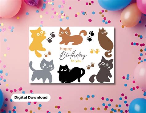 Kitten Birthday Card Happy Birthday Card Printable Birthday Card