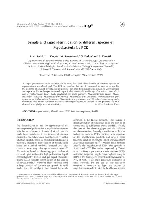 Pdf Simple And Rapid Identification Of Different Species Of Mycobacteria By Pcr