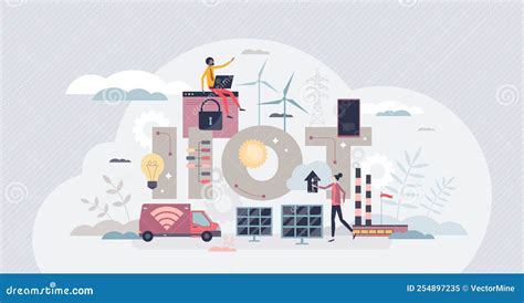 Industrial Iot Devices Connection For Smart Factories Tiny Person Concept Stock Vector