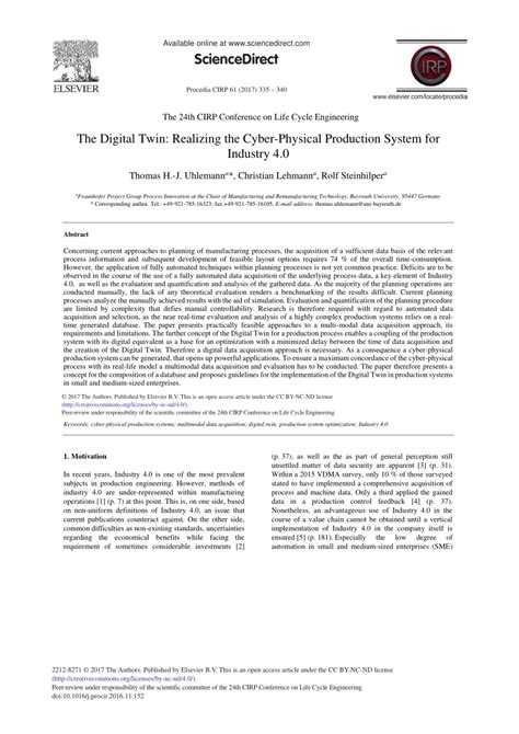 Pdf The Digital Twin Realizing The Cyber Physical Production System For Industry 40