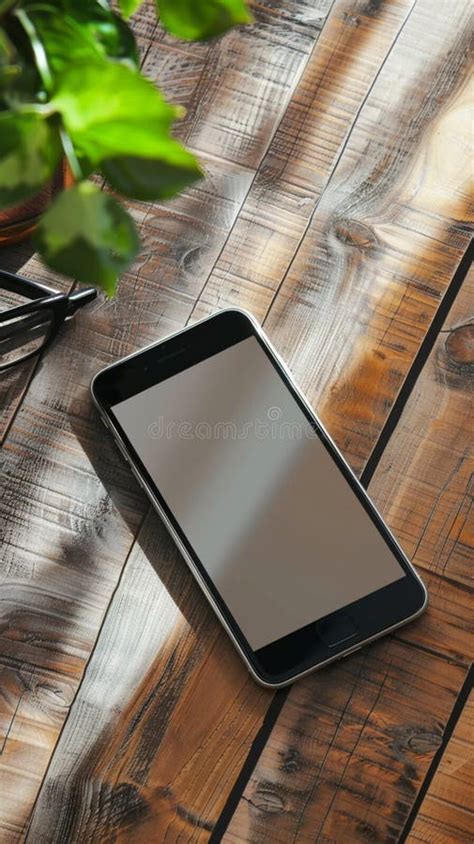 Cell Phone In Use On Wood Table With Text Space Stock Image Image Of Calling Gadget