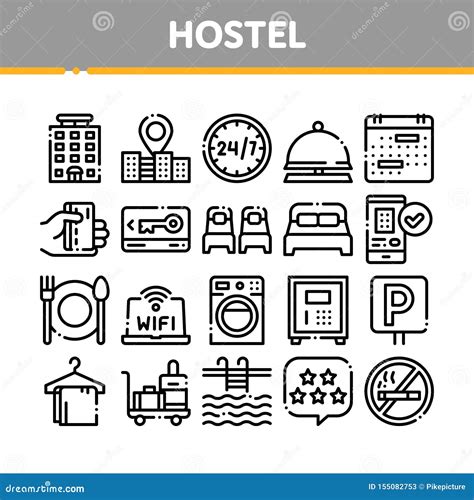 Collection Hostel Elements Vector Sign Icons Set Stock Vector