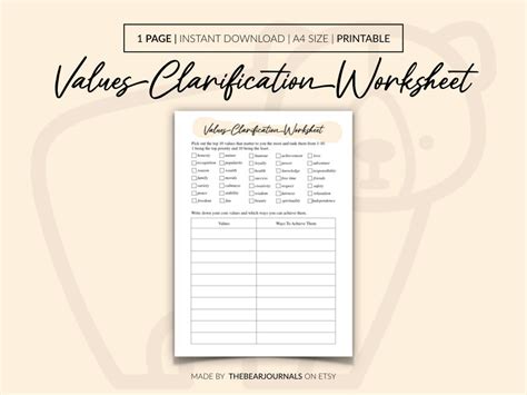 values clarification worksheet identifying values worksheet personal