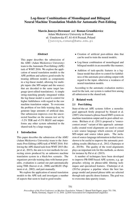 Pdf Log Linear Combinations Of Monolingual And Bilingual Neural Machine Translation Models For