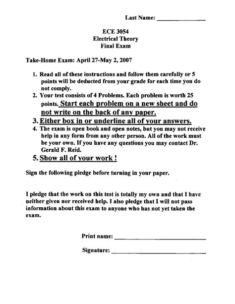 Electrical Theory Final Exam With Solution Ece 3054 Docsity