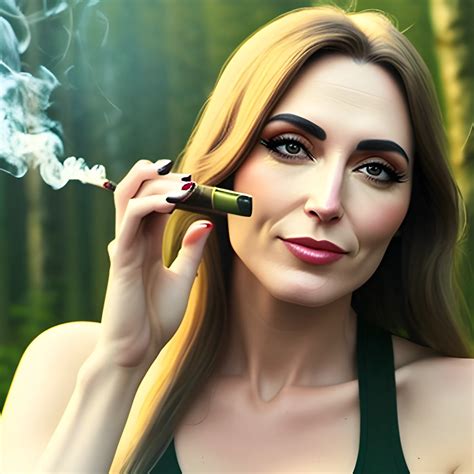 Nature Realistic Photo Cannabis High Girl Smoking Nice Day