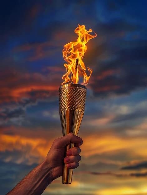 A Glimmering Golden Olympic Torch Blazes With A Powerful Undulating