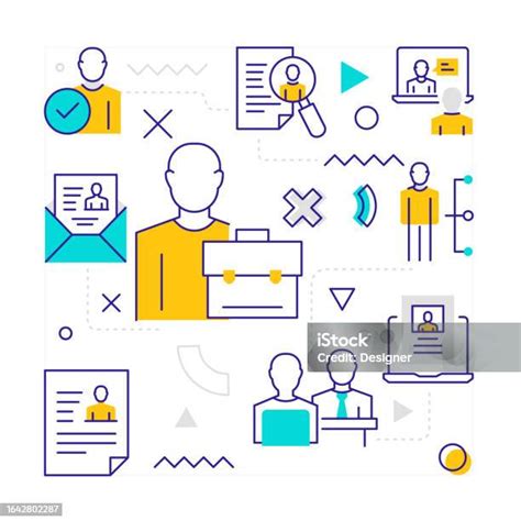 채용 관련 라인 스타일 배너 디자인 웹 페이지 헤드 라인 브로셔 연례 보고서 및 책 표지 개념에 대한 스톡 벡터 아트 및 기타 이미지 Istock