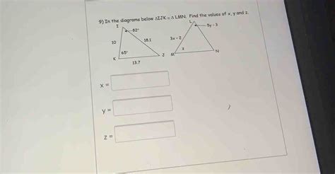 Solved 9 In The Diagrams Below Find The Values Of Xy And Z X Y