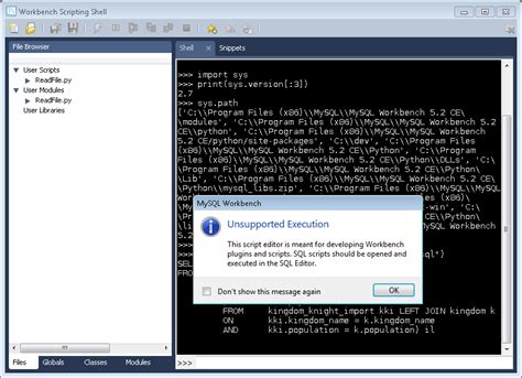 MySQL Bugs 66453 MySQL Workbench Scripting Lets You Open A Non