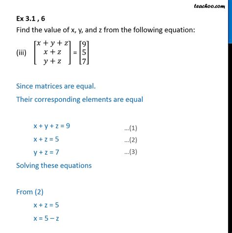 Ex Find X Y Z From Equation Chapter Matrices Ex