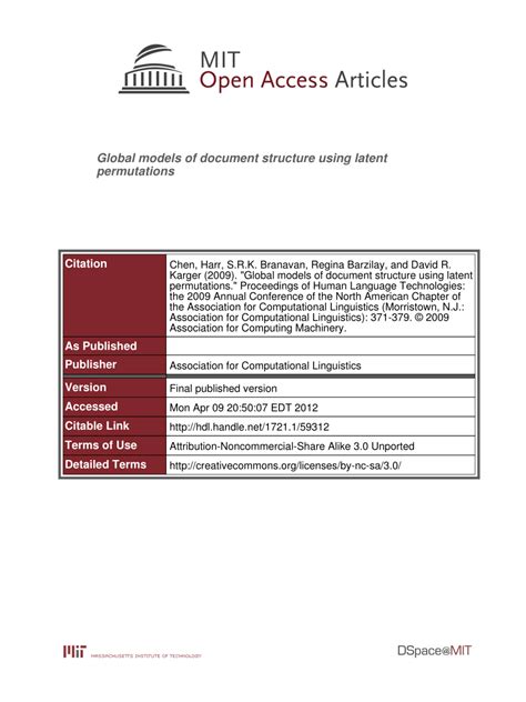 Pdf Global Models Of Document Structure Using Latent Permutations