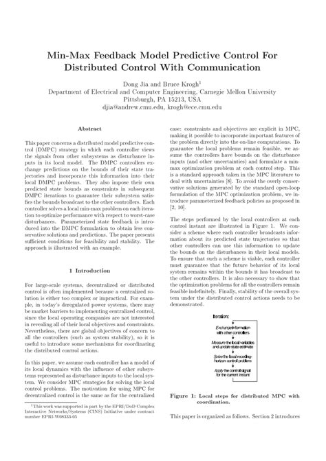Pdf Distributed Model Predictive Control