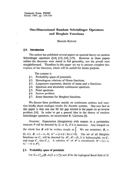 Pdf One Dimensional Random Schrodinger Operators And Herglotz Functions