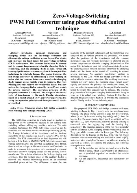 Pdf Zero Voltage Switching Pwm Full Converter Using Phase Shifted Control Technique