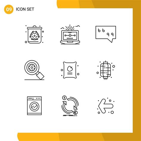Group Of 9 Modern Outlines Set For Food Setting Draw Gear Research Editable Vector Design