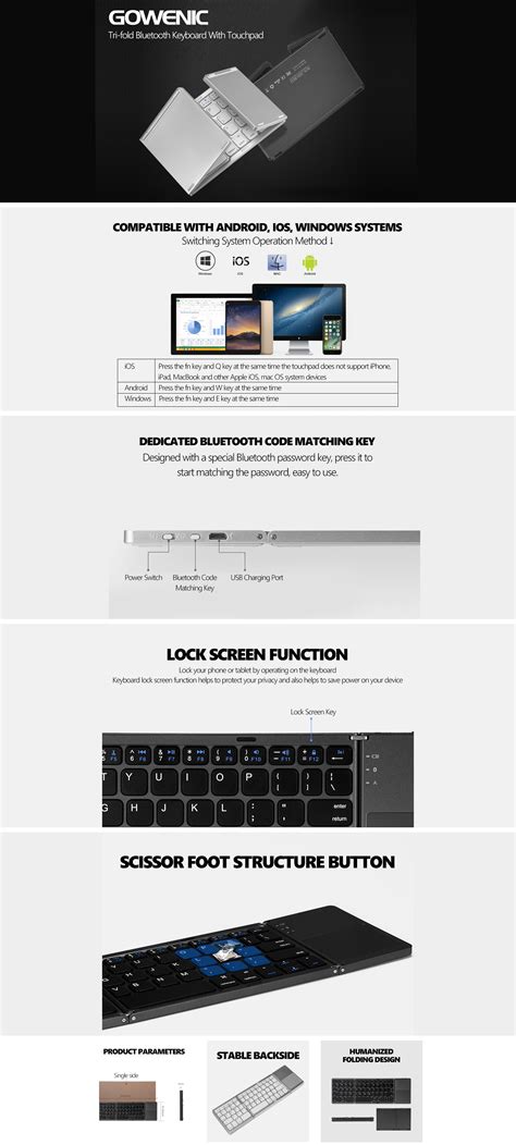 Foldable Bluetooth Keyboard Folding Wireless Portable Keyboard Usb C