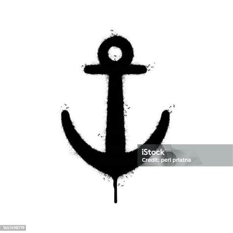 스프레이 페인티드 그래피티 앵커 아이콘 흰색 배경으로 격리된 스프레이 흰색 위에 검은색으로 오버레이 스프레이가 있는 그래피티 앵커 0명에 대한 스톡 벡터 아트 및 기타