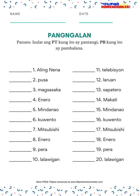 Pantangi At Pambalana 1 Worksheet